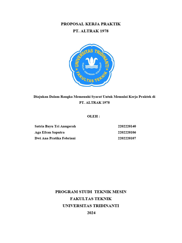 Proposal Kerja Praktik di Altrak 1978 | PDF