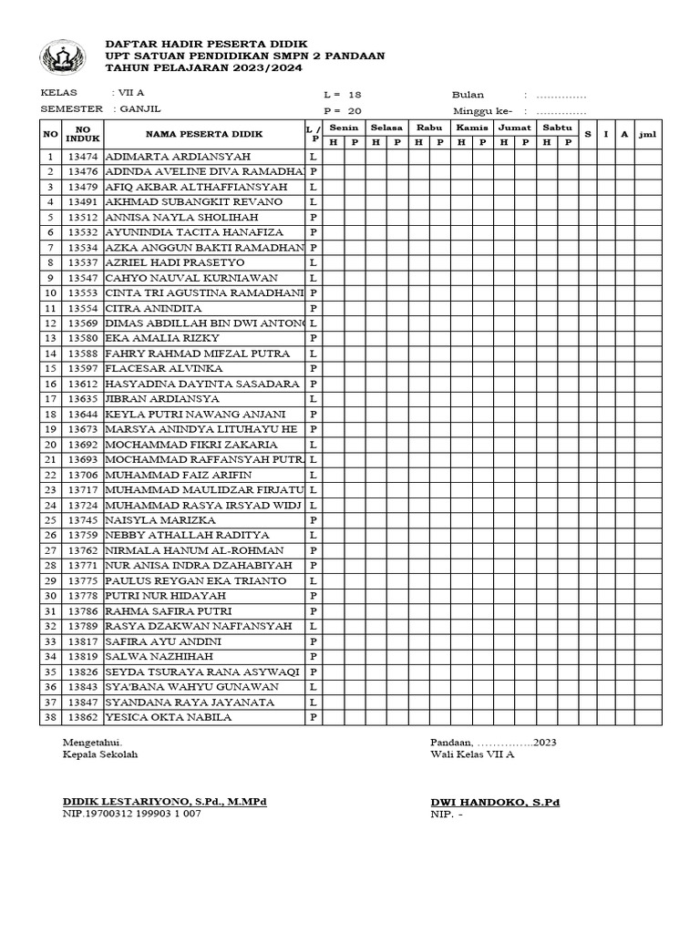 Daftar Nilai Kelas 7 Pdf