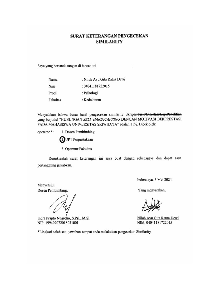 Surat Keterangan Pengecekan Similarity | PDF