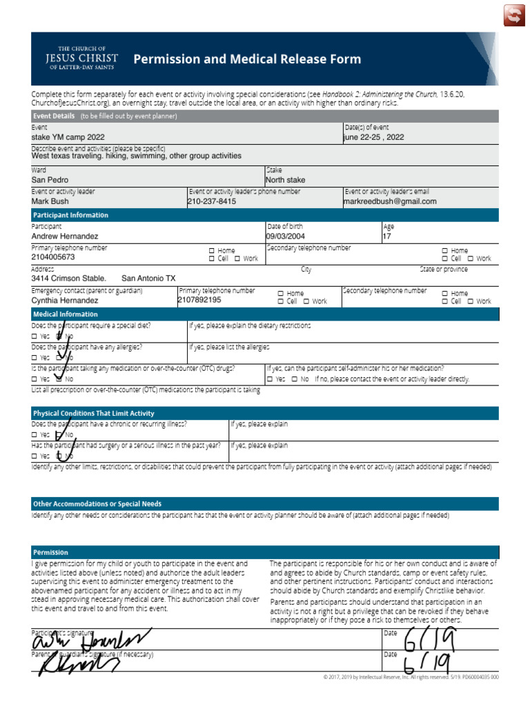 Parental Permission Medical Release | PDF | Over The Counter Drug ...