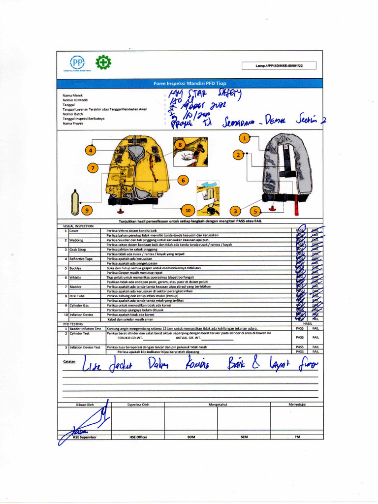Inspeksi Life Jacket September20220909 - 11185574 | PDF
