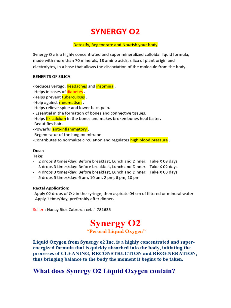 Synergy O2 | PDF | Oxygen | Water