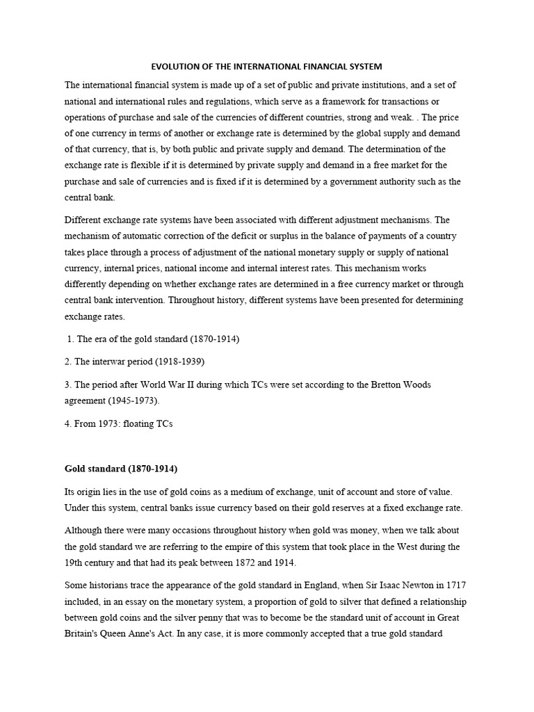 Evolution of The International Financial System | PDF | Gold Standard ...