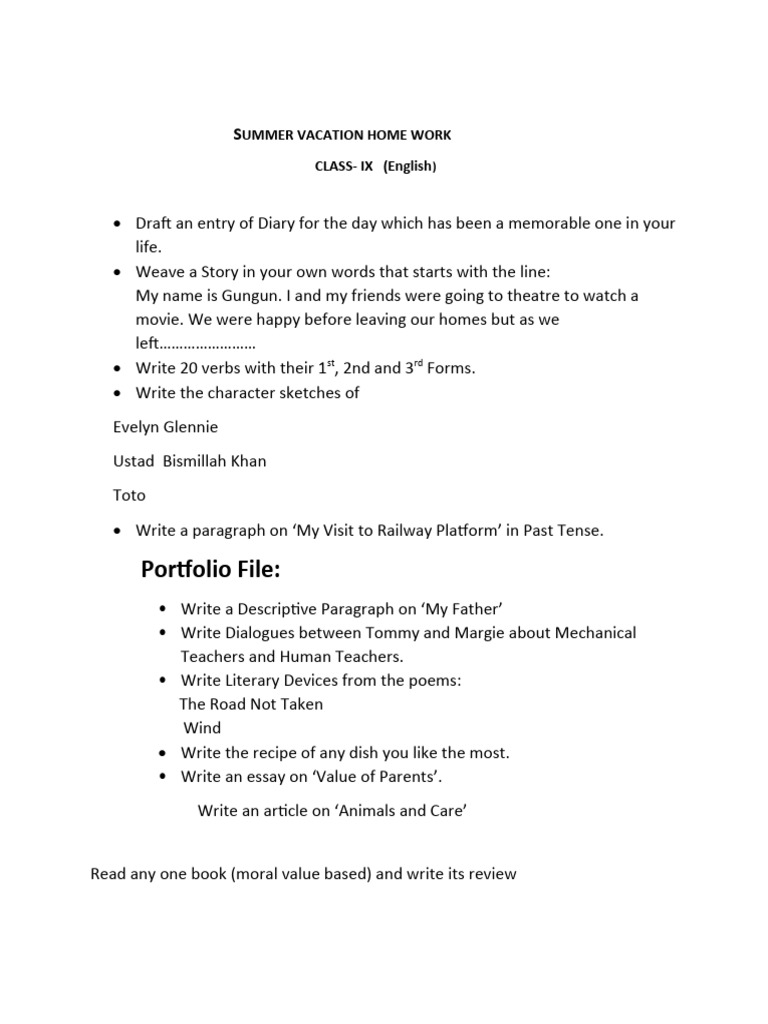 Class IX English Summer Homework Guide | PDF | Poetry | General Fiction