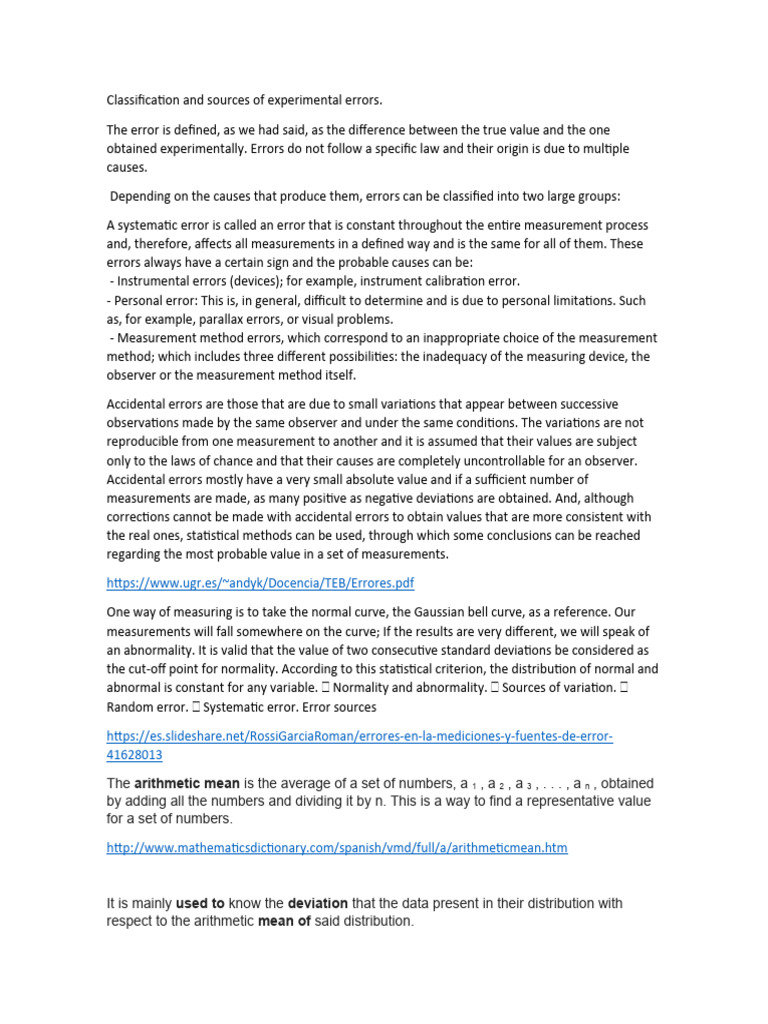 Classification and Sources of Experimental Errors | PDF | Normal Distribution | Observational Error