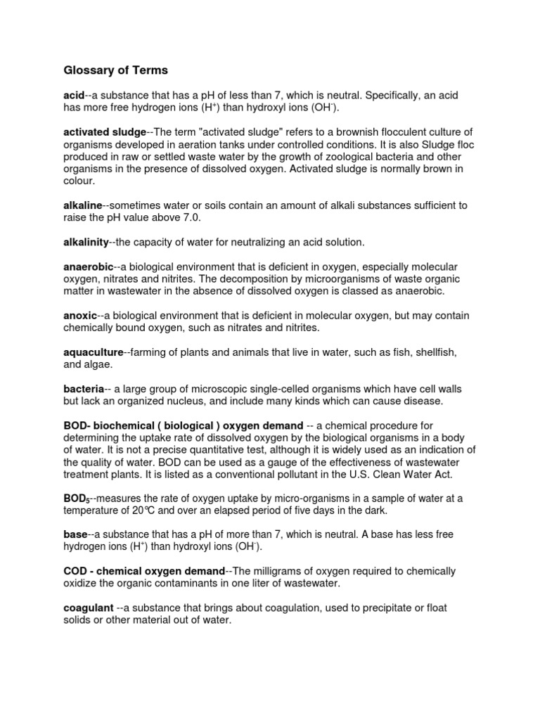 Glossary of Water Treatment Terms | PDF | Sewage Treatment | Wastewater