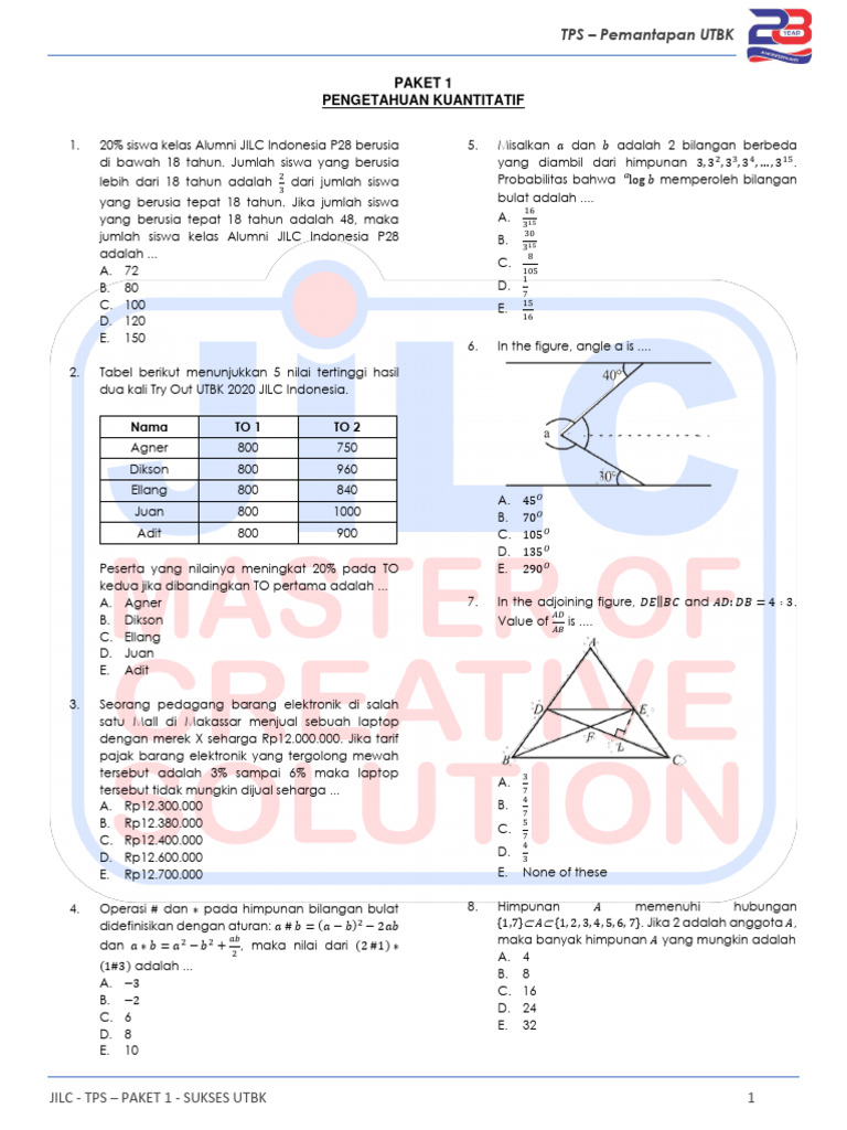 Paket 1 Pengetahuan Kuantitatif Jilc | PDF