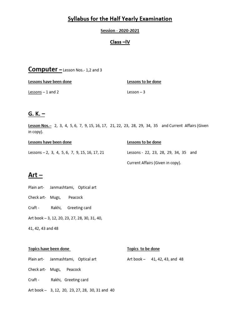 Computer: Syllabus For The Half Yearly Examination | PDF | Teaching ...