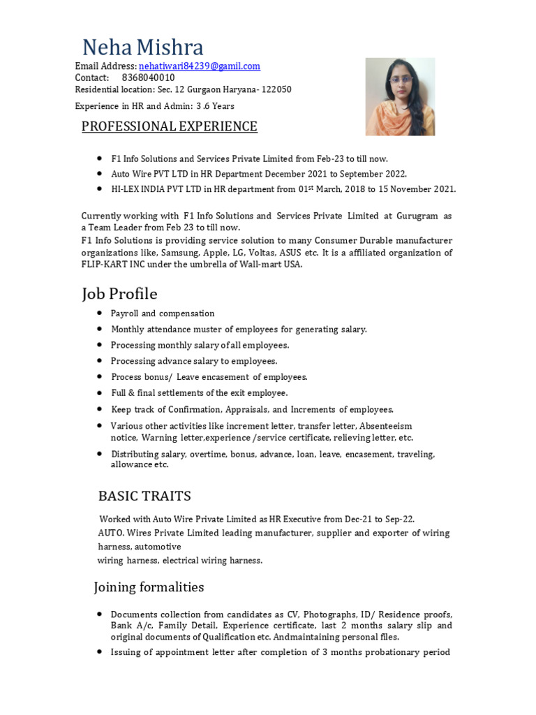 Neha Mishra CV | PDF | Human Resources | Recruitment