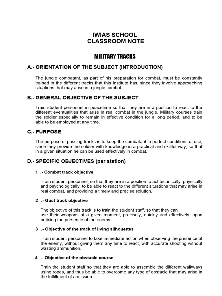 Military Tracks Classroom Note | PDF | Senses