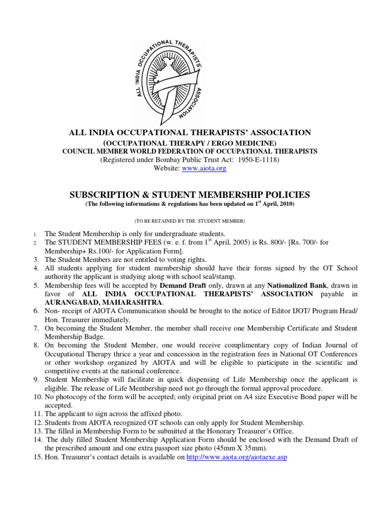 AIOTA Student Membership Application Guide | PDF | Occupational Therapy ...