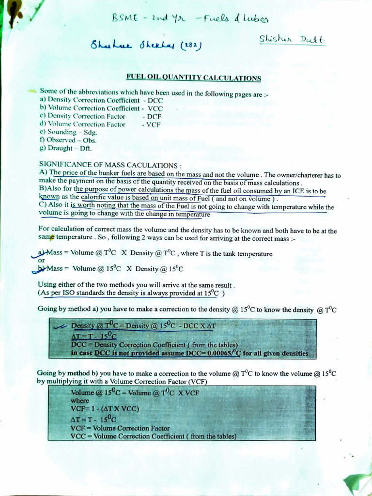 Bunker Calculation | PDF | Density | Volume