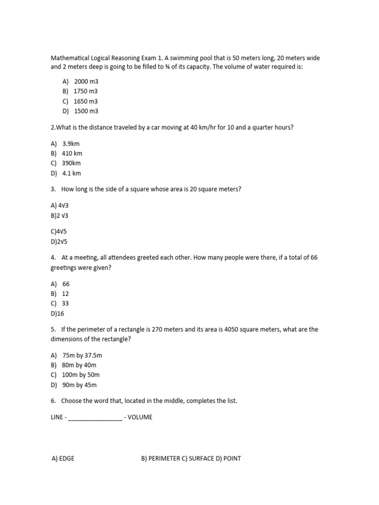 Mathematical Logical Reasoning Exam | PDF | Hard Disk Drive | Computer ...