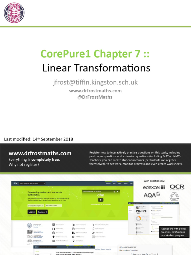 CP1 Chp7 LinearTransformations | PDF | Matrix (Mathematics) | Linear Map