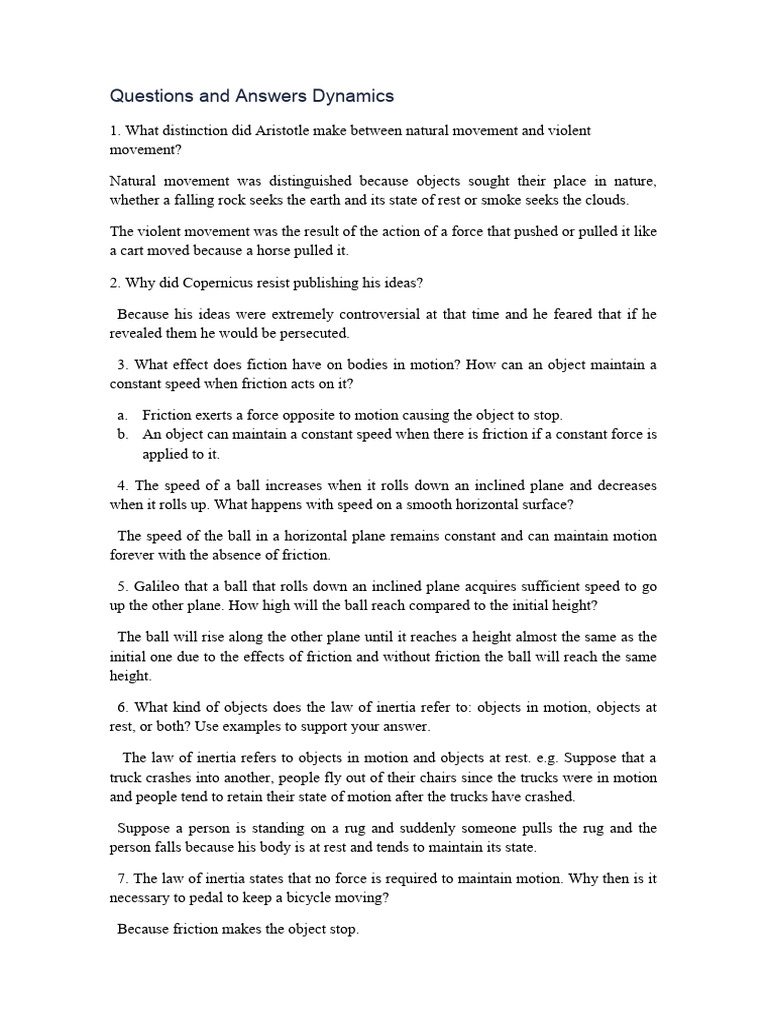 Dynamics Questions and Answers | PDF | Force | Weight