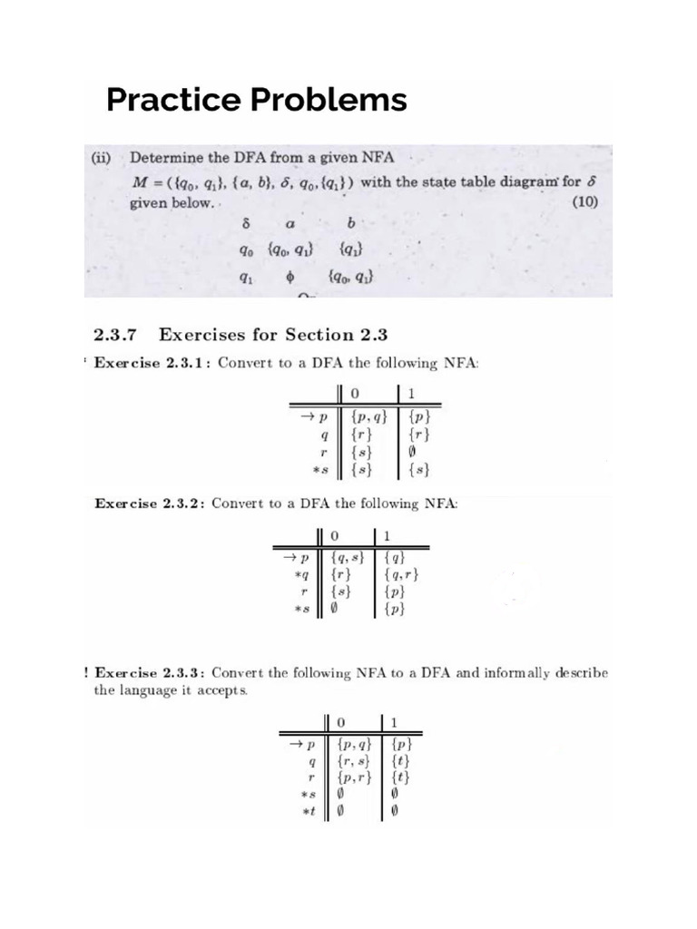 7 Conversion of NFA To DFA Practise Problems | PDF 7 Conversion of NFA To DFA Practise Problems | PDF