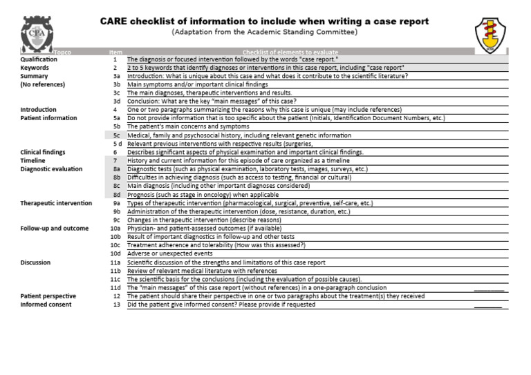 CARE Checklist for Case Reports | PDF | Case Report | Medical Diagnosis