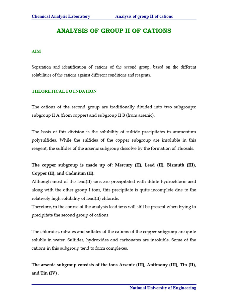 Analysis of Group II of Cations | PDF | Ammonium | Hydroxide