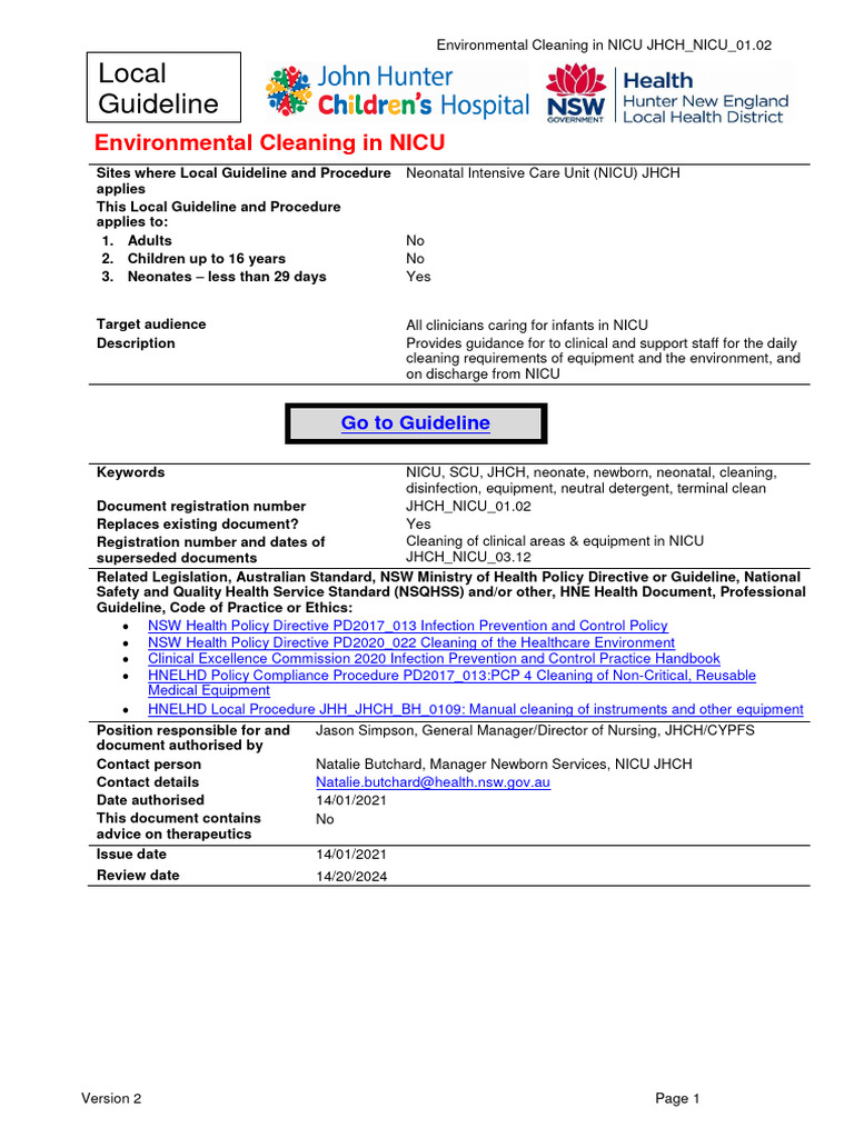 JHCH Environmental Cleaning | PDF | Neonatal Intensive Care Unit ...