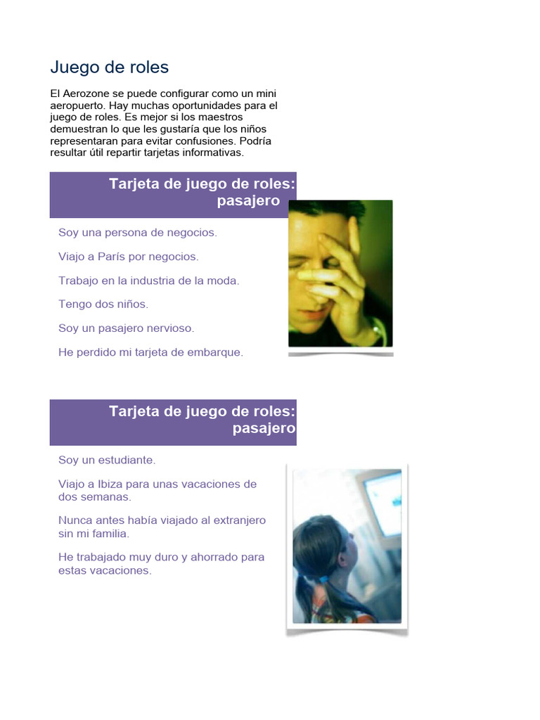 Juego de Roles: Tarjeta de Juego de Roles: Pasajero Tarjeta de Juego de ...