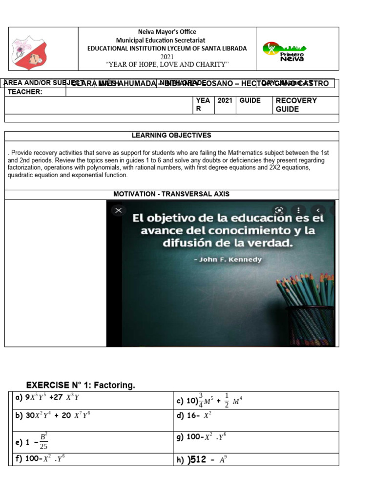 Ninth Grade Math Recovery Guide | PDF | Factorization | Mathematics