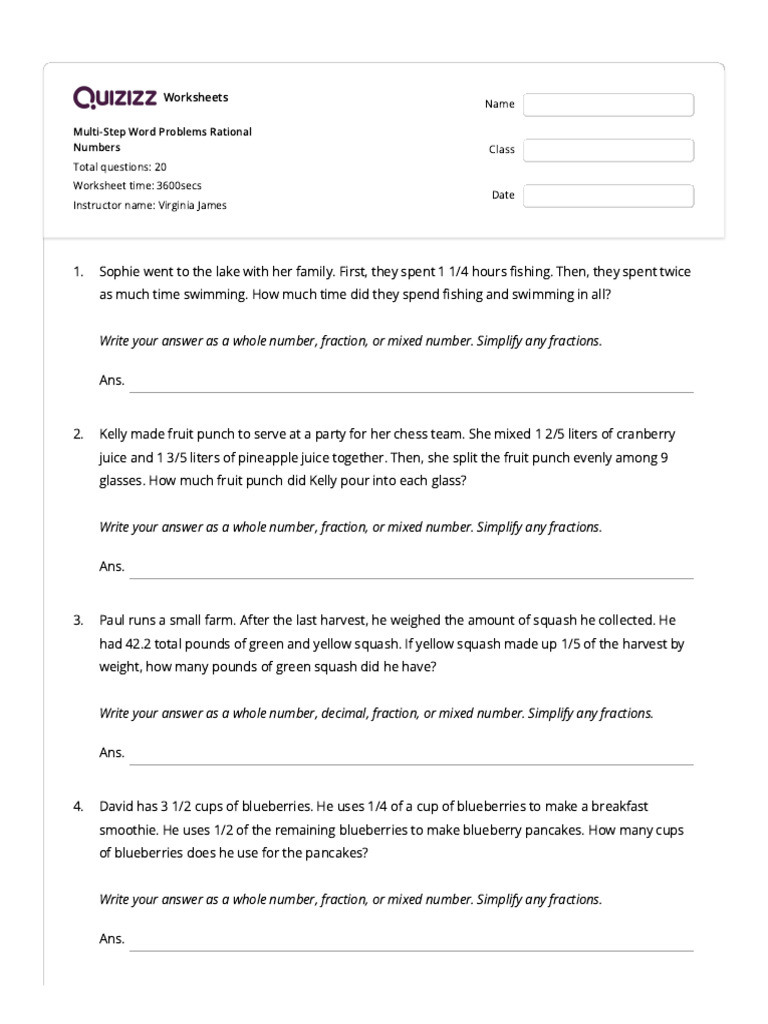 Quizizz - Multi-Step Word Problems Rational Numbers | PDF | Arithmetic