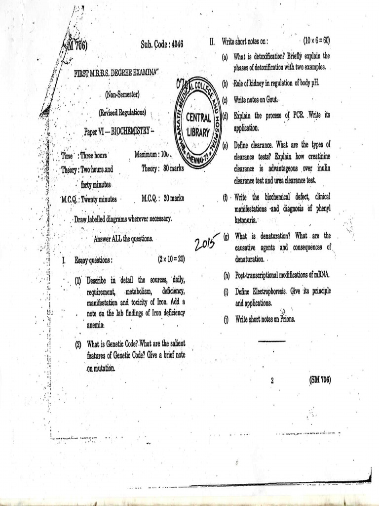 Biochemistry Paper 2 | PDF