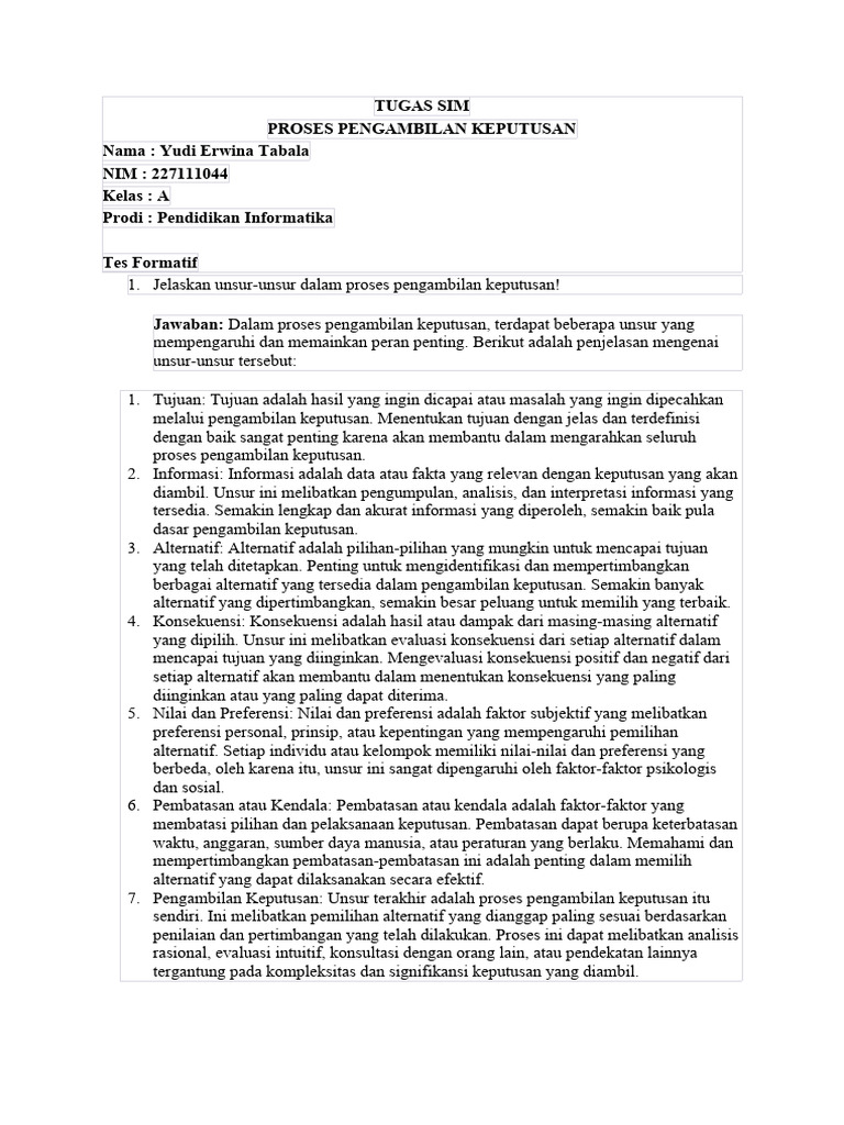 Tugas SIM Proses Pengambilan Keputusan | PDF