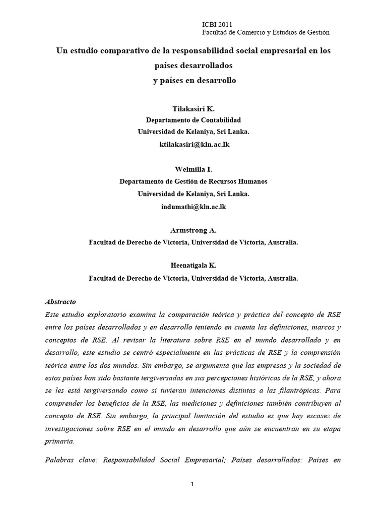 Un Estudio Comparativo de La RSE en Países Desarrollados y en ...