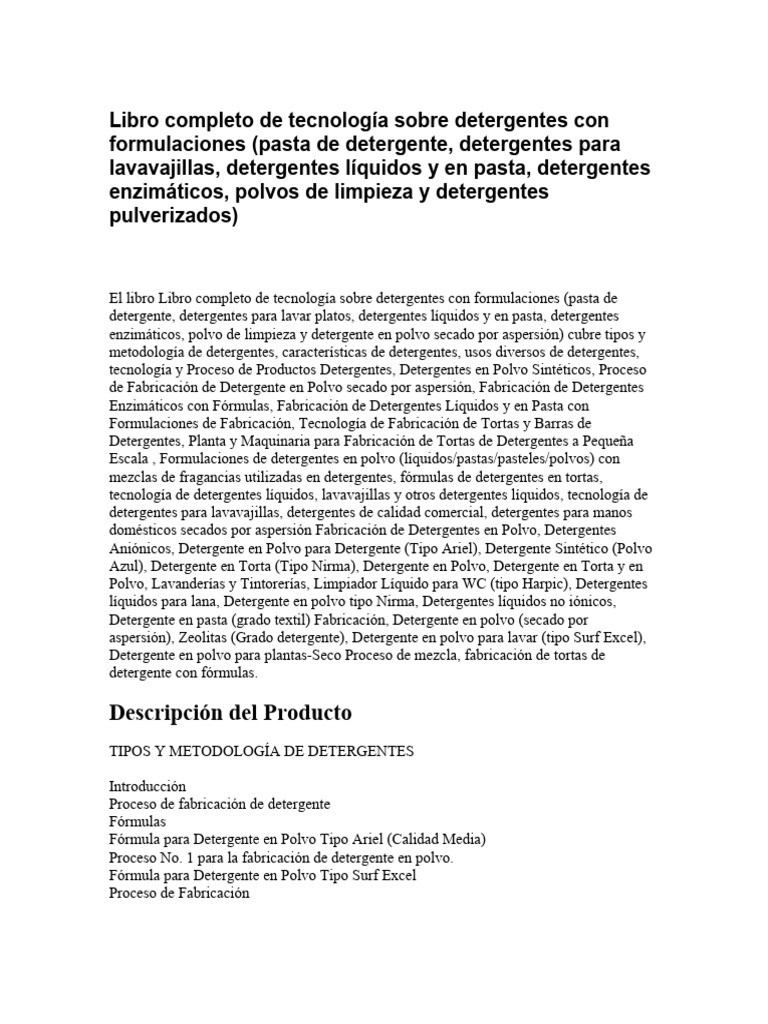 Manual de Formulación de Detergentes | PDF | Detergente | Tensioactivo Manual de Formulación de Detergentes | PDF | Detergente | Tensioactivo