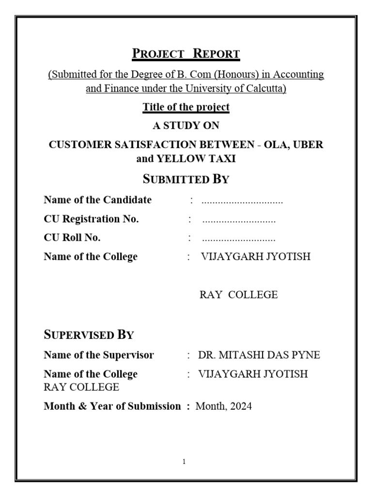 A STUDY ON CUSTOMER SATISFACTION BETWEEN - OLA, UBER and YELLOW TAXI ...