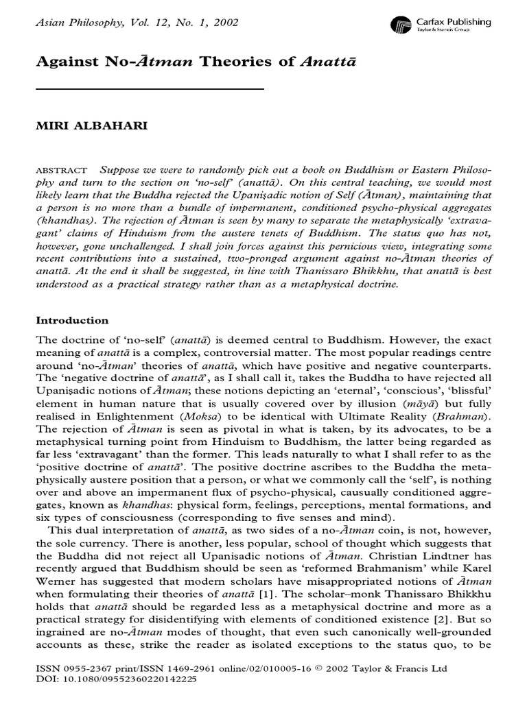 Against No Atman Theories of Anatta | PDF | Ātman (Hinduism) | Advaita ...