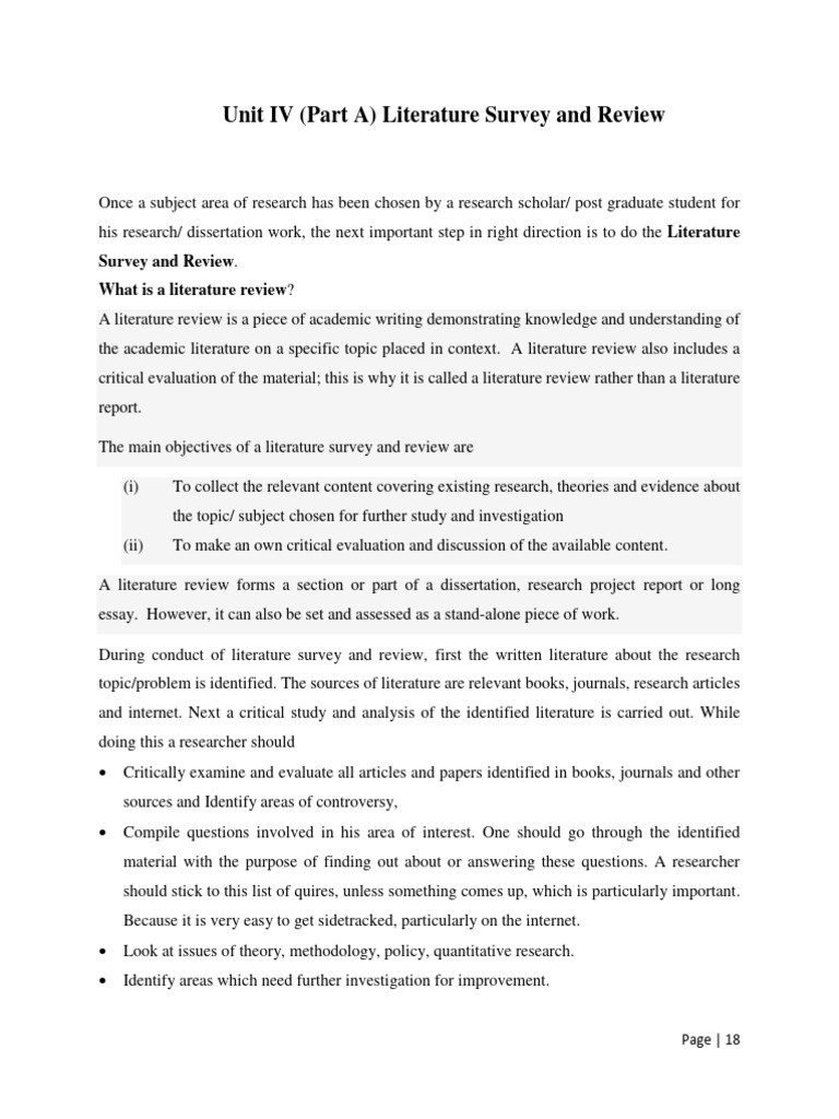 Unit IV Part A Literature Survey and Review | PDF | Thesis | Literature ...
