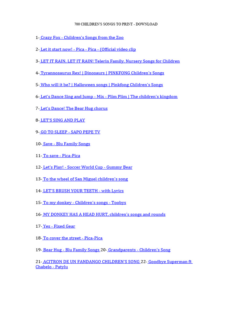 700 Children's Songs Collection | PDF