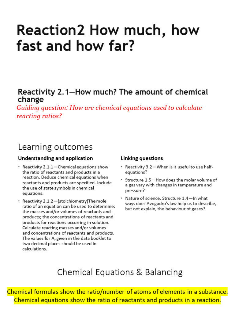 R2.1 Amount of Chemical Change - PPT | PDF | Stoichiometry | Chemical ...