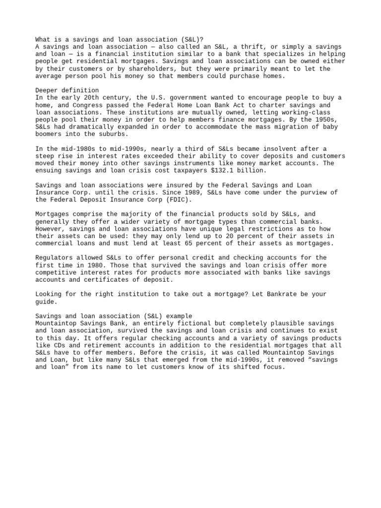 What Is A Savin | PDF | Savings And Loan Association | Savings And Loan ...