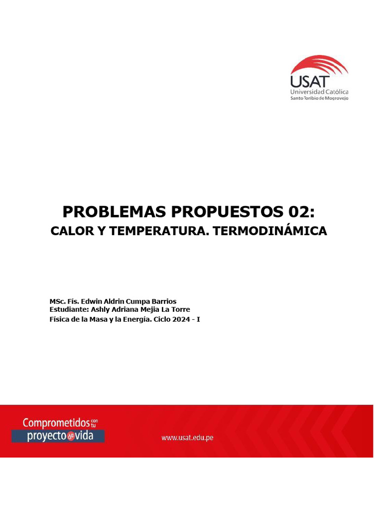 PROBLEMAS PROPUESTOS 02 Calor y Temperatura. Termodinámica. Física de La Masa y La Energía ...