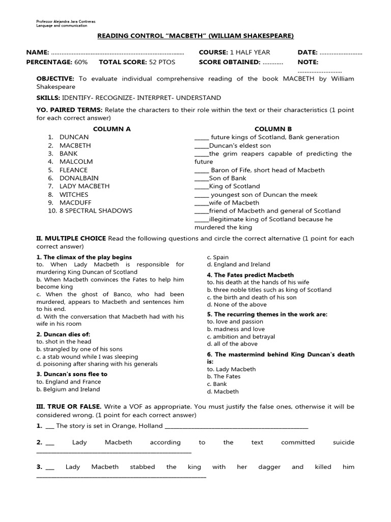Macbeth Reading Control | Download Free PDF | Macbeth