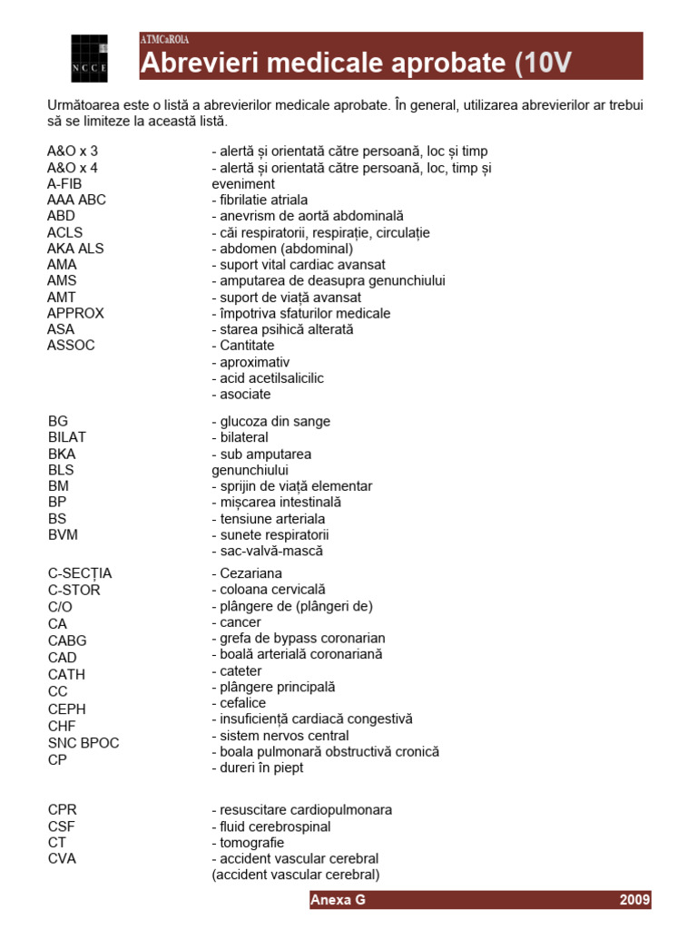 Abrevieri Medicale | PDF