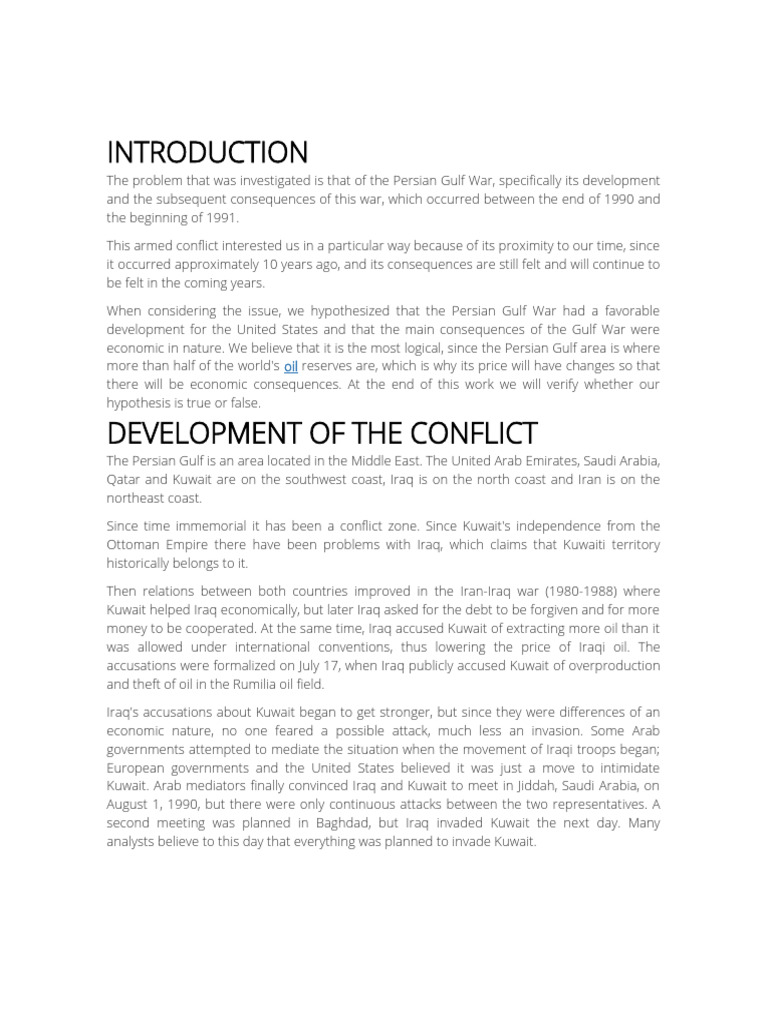 Introduction of The Gulf War | PDF | Gulf War | Kuwait