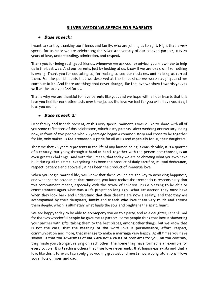 Silver Anniversary Speech For Parents | PDF | Love