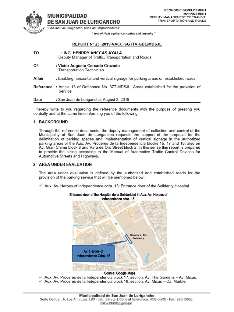 Technical Report Regarding The Determination of The Quantity of Parking ...