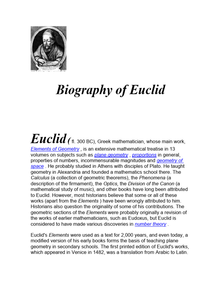 Biography of Euclid | PDF | Euclid | Axiom