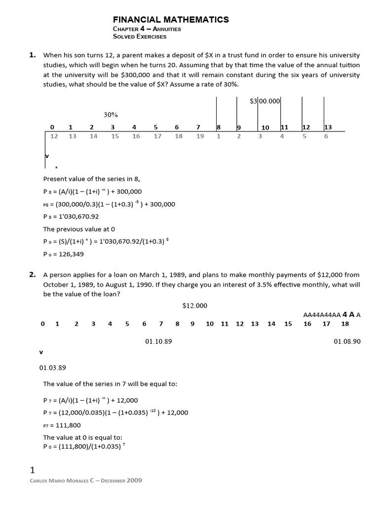 Financial Mathematics Chapter 4 Annuities Solved Exercises | PDF ...