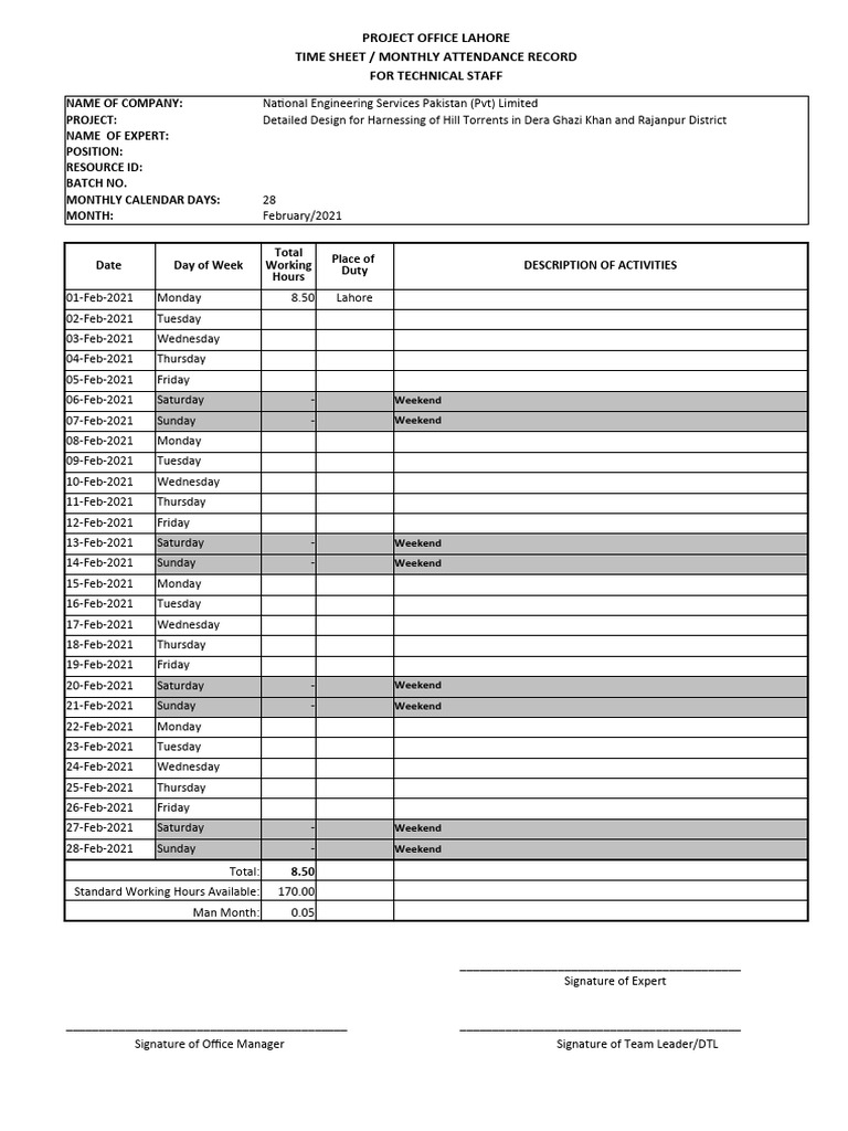 Engineering Project Timesheets | PDF