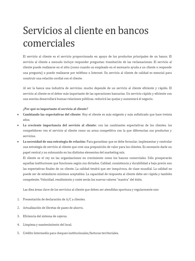 Servicios Al Cliente en Bancos Comerciales | PDF | Bancos | Tarjeta de ...