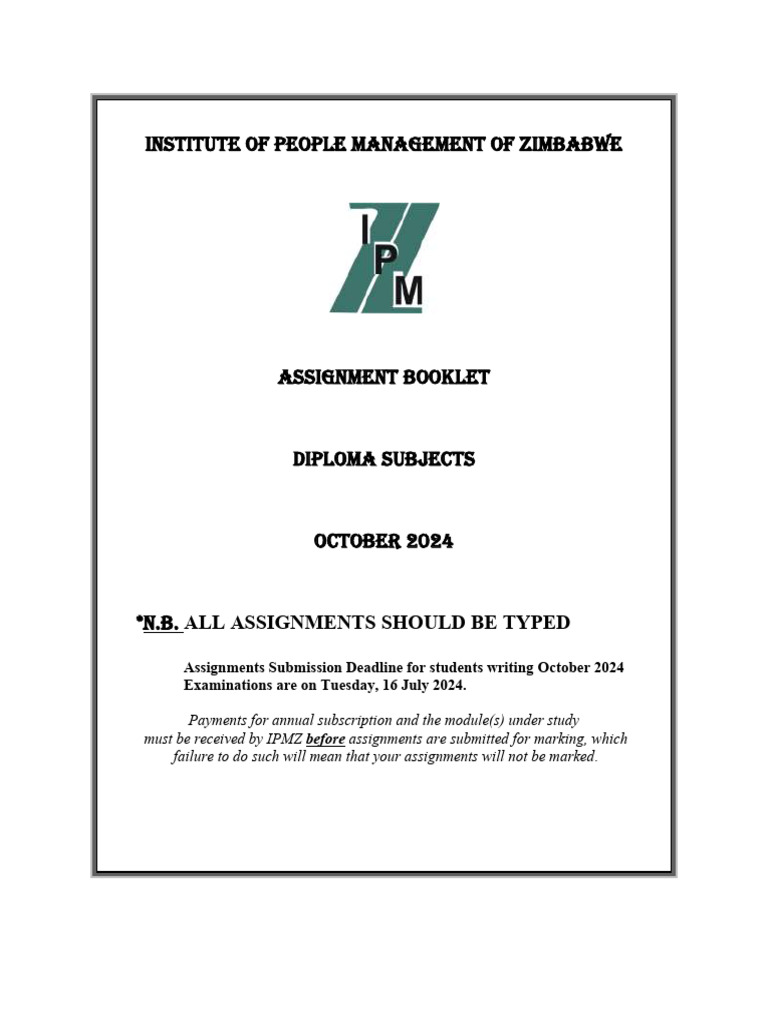 October 2024 DIPLOMA Assignments Booklet | PDF | Estimator | Credit Card