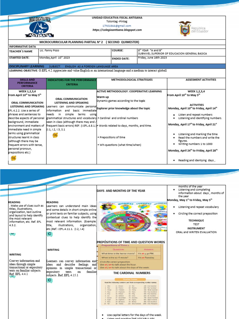 Microcurricular Planning 8th-P4Q2 | PDF | English As A Second Or Foreign Language | Learning