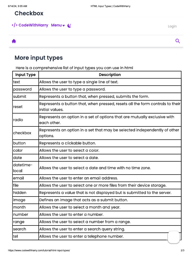HTML input types | PDF HTML input types | PDF