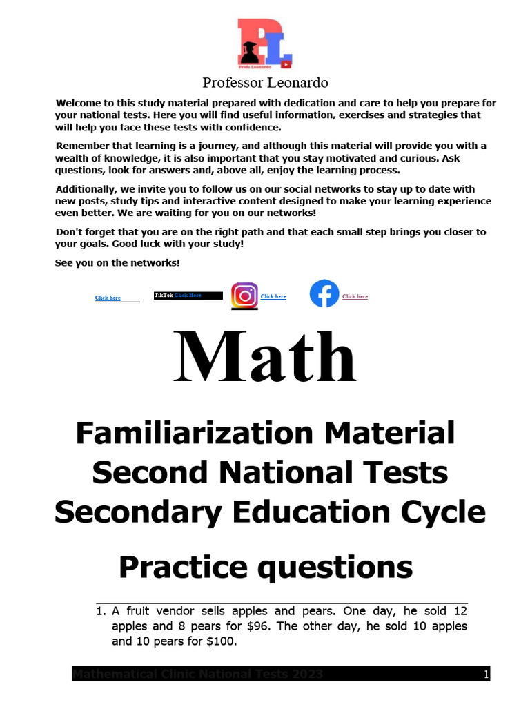 Mathematics Clinic National Tests 2023 | PDF | Interest | Area